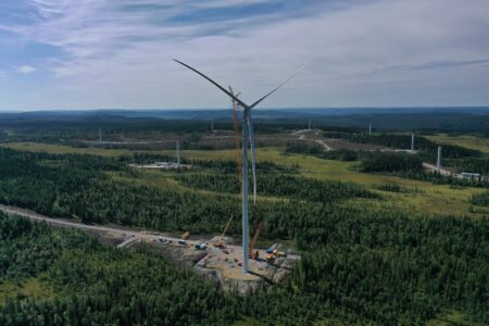 Onshore windfarm developed by the Danish company WindSpace erects the ...
